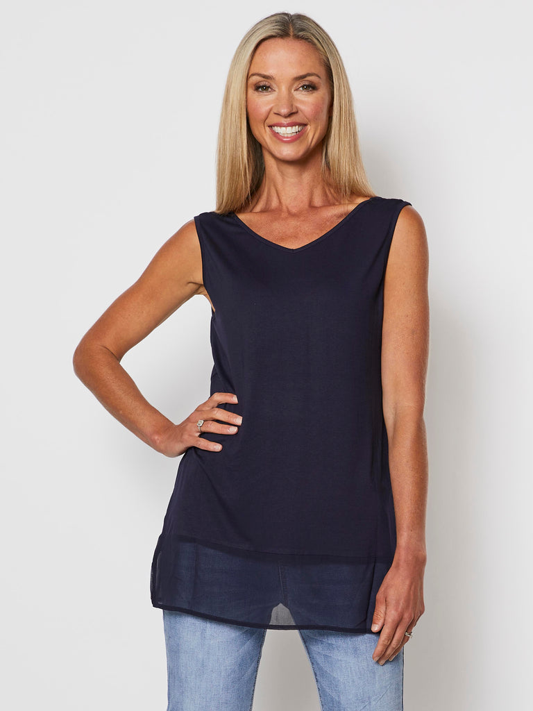 Reversible Georgette Hem Tank - Navy – Threadz