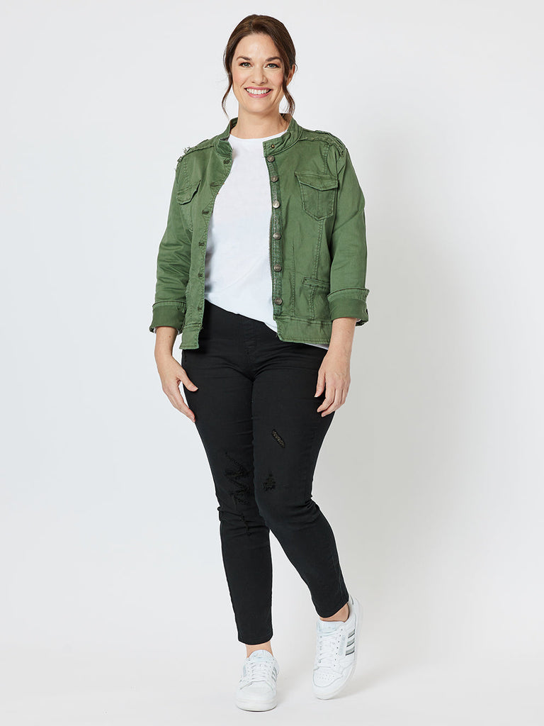 Military Style Denim Jacket - Khaki – Threadz