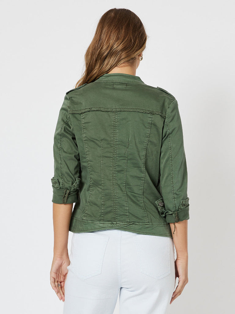 Military Style Denim Jacket - Khaki – Threadz