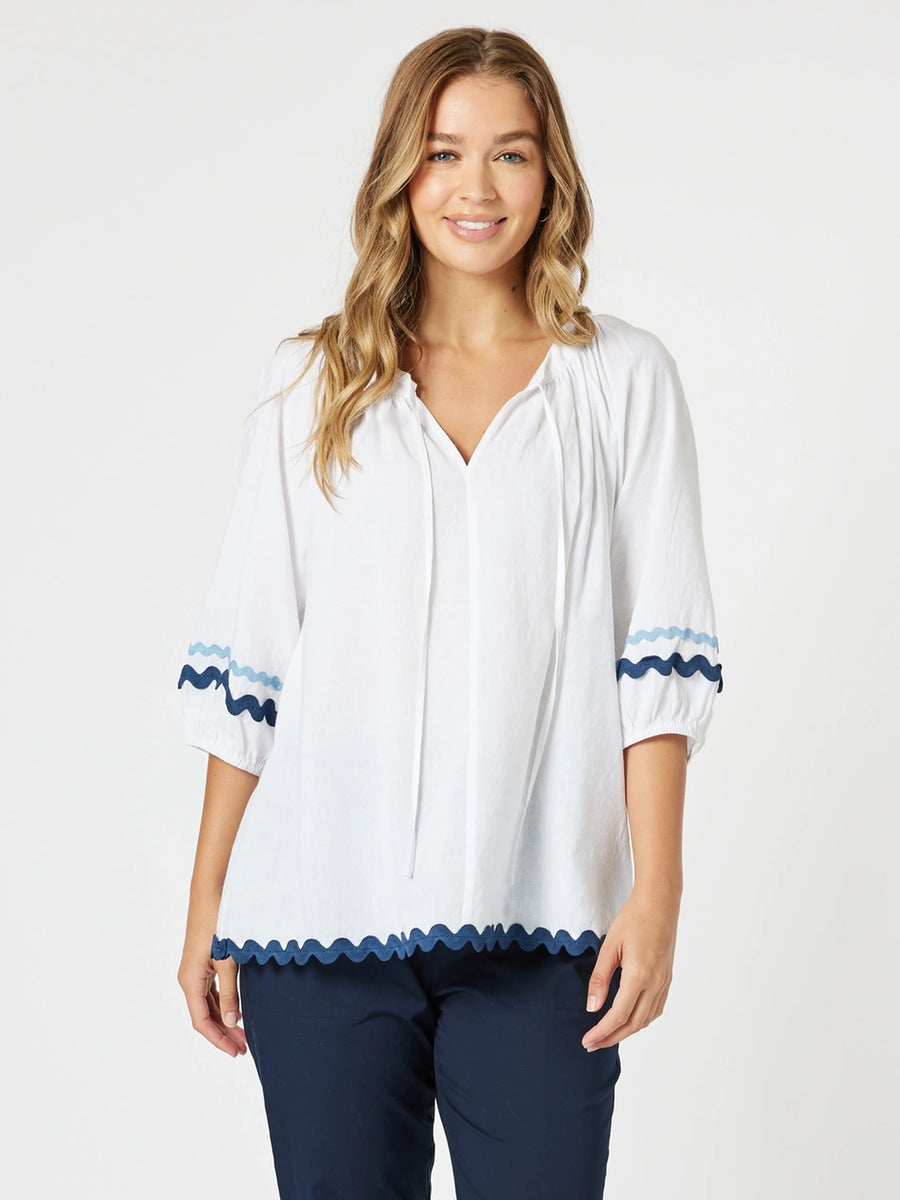 Ric Rac Top - White / Blue – Threadz