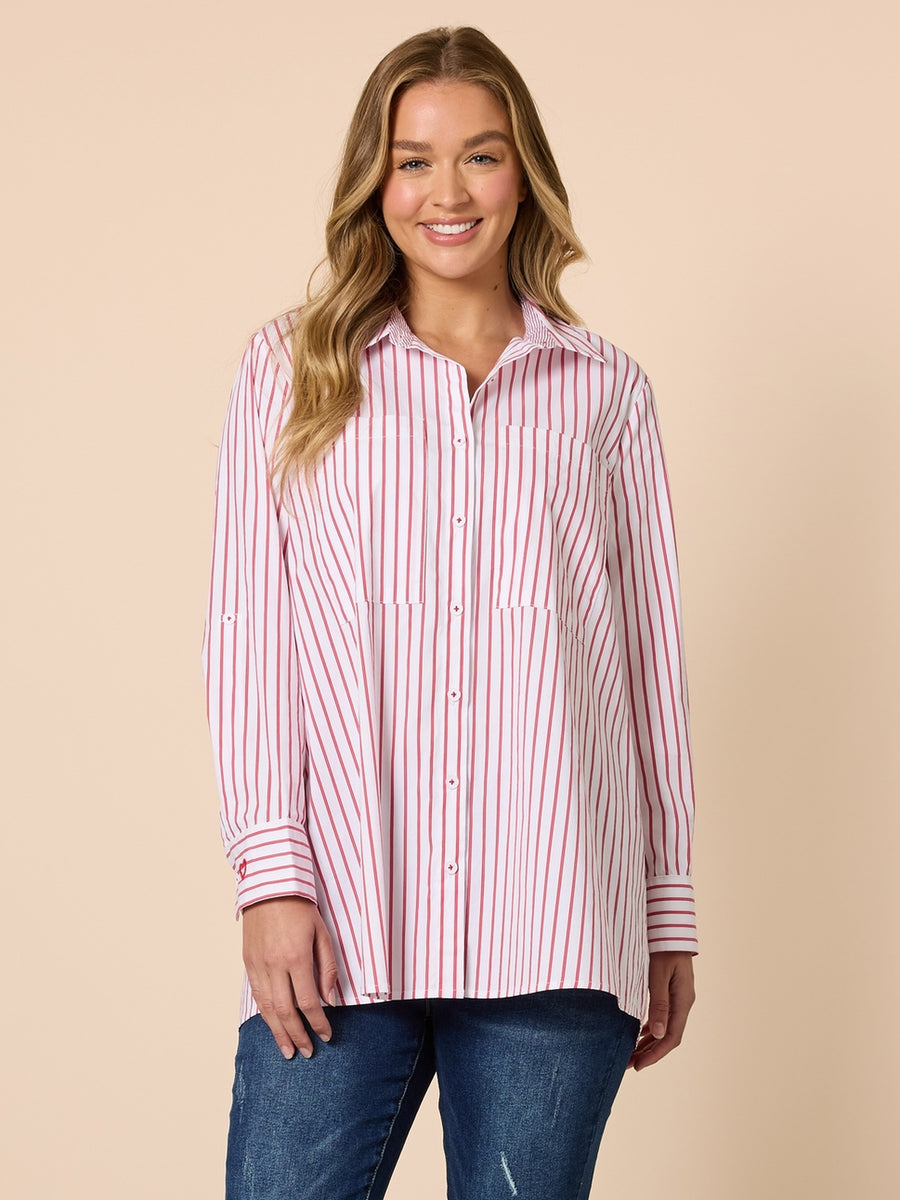 Off the Cuff Stripe Print Shirt - Red/ White – Threadz
