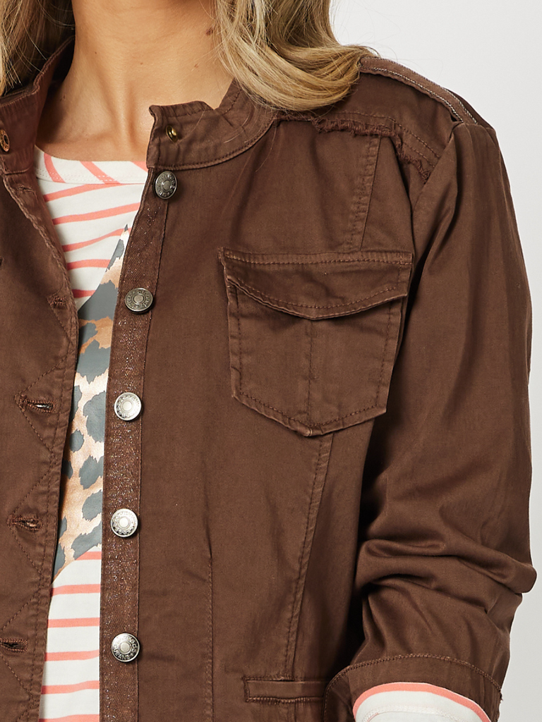 Military Style Denim Jacket - Chocolate – Threadz